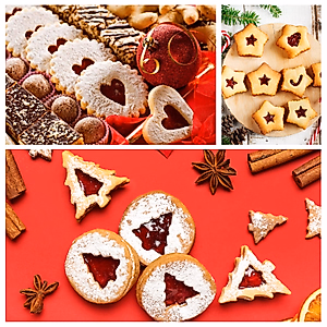 KAISHANE 9PCS Mini Linzer Cookie Cutter Set, Christmas Holiday Metal Cookie Cutters, Gingerbread Man, Christmas Tree, Bell, Heart Shape for Baking Sandwich Jam Cookies