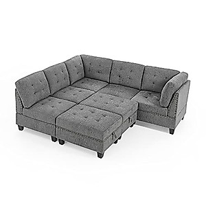 Free Combination Sectional Sofa Oversized Reversible Modular Couch L Shaped Corner Sofá Upholstered Deap Seat Sleeper Couches Bed with Storage for Living Room,3 Single Chairs,2 Corners,Double Ottomans