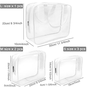 APREUTY Clear Makeup Bags, TSA Approved 6Pcs Cosmetic Makeup Bags Set Clear PVC with Zipper Handle Portable Travel Luggage Pouch Airport Airline Organization (White)