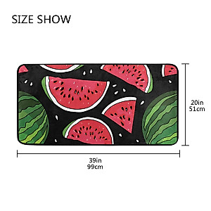 Kitchen Rug Mats 39 X 20 Inch Watermelon Black Soft Doormat Bath Rugs Runner Non-Slip for Home Decor