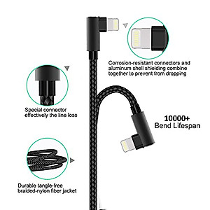 USB C to Lightning Cable 3ft MFi Certified 3 Pack 90 Degree iPhone Charger Nylon Braided Right Angle Lightning to USB C PD Fast Charging Cable for iPhone 13 12 11 Pro X XS XR 8 Plus 7 6 5(Black)