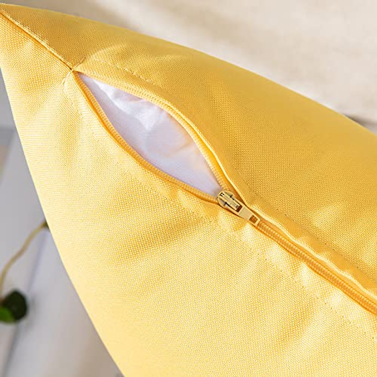 EMEMA Outdoor Waterproof Throw Pillow Covers Water Resistant Garden Chair Decorative Solid Cushion Case for Garden Couch Pet Sofa Home Decoration 12x20 Inches 30x50 cm Yellow, Pack of 2