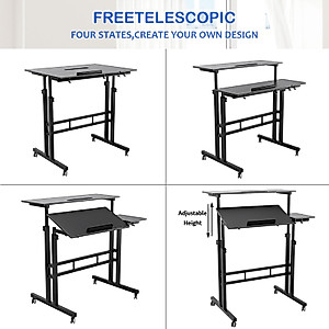 sogesfurniture Standing Desk,Laptop Workstation on Wheels, Adjustable Computer Desk for Standing or Sitting, Black
