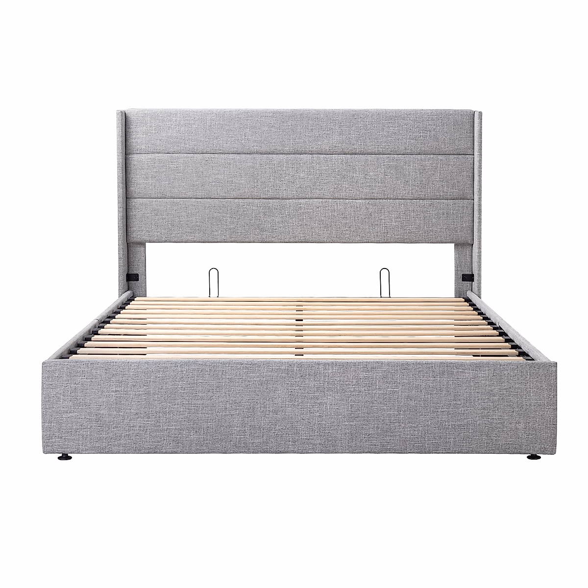 SHA CERLIN Queen Size Lift Up Storage Bed/Modern Wingback Headboard/Upholstered Platform Bed Frame/Hydraulic Storage/No Box Spring Needed/Wood Slats Support/Light Grey
