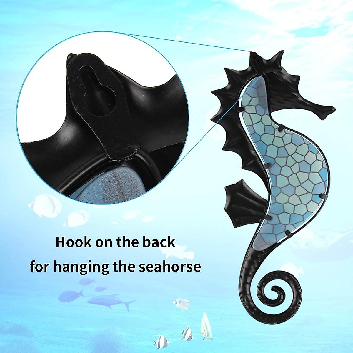 HONGLAND 2 Pack Metal Wall Art Seahorse Wall Decor Coastal Wall Sculptures Beach Theme Wall Decoration for Home,Garden,Fence 12 inch