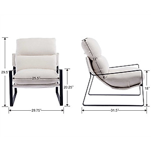 Ya-Home Mid-Century Accent Chair, Comfy Sherpa Fabric Side Chair with Armrest, Upholstered Leisure Chair with Black Metal Frame for Living Room Bedroom Reception Room, White