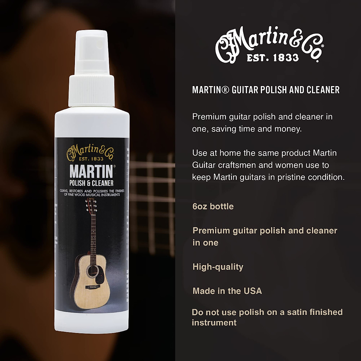 MARTIN Guitar Polish and Cleaner, All-In-One Guitar Cleaner, 6 Ounces
