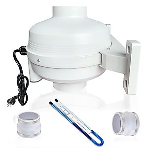 Dcfairfan 4x3 Radon Installation Kit, Radon Mitigation System Inline Duct Fan IP67 Waterproof, Indoor Outdoor Ventilatio Commercial/Residential, Manometer, System Alarm