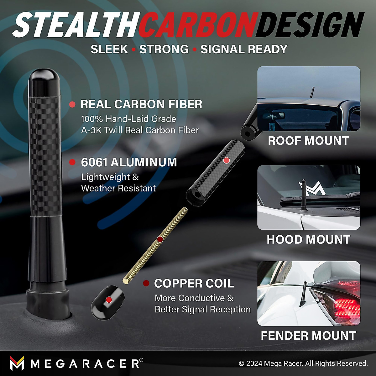 Universal Car Antenna Replacement | Truck Antenna | 3 Inch Carbon Fiber | Antena para Carro | Short Antenna for Truck | Billet Antenna for Car | Car Audio & Video Antennas | Auto Accessories | Black