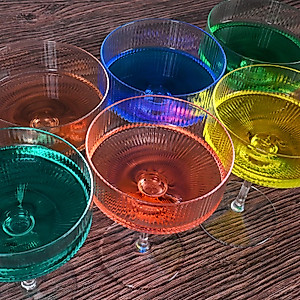 LUXULISH Ribbed Coupe Glasses Set of 6, Crystal Handmade Vintage Martini & Cocktail Glasses, Perfect for Dessert, Cocktail, Wine, Champagne & Gift - 10Oz