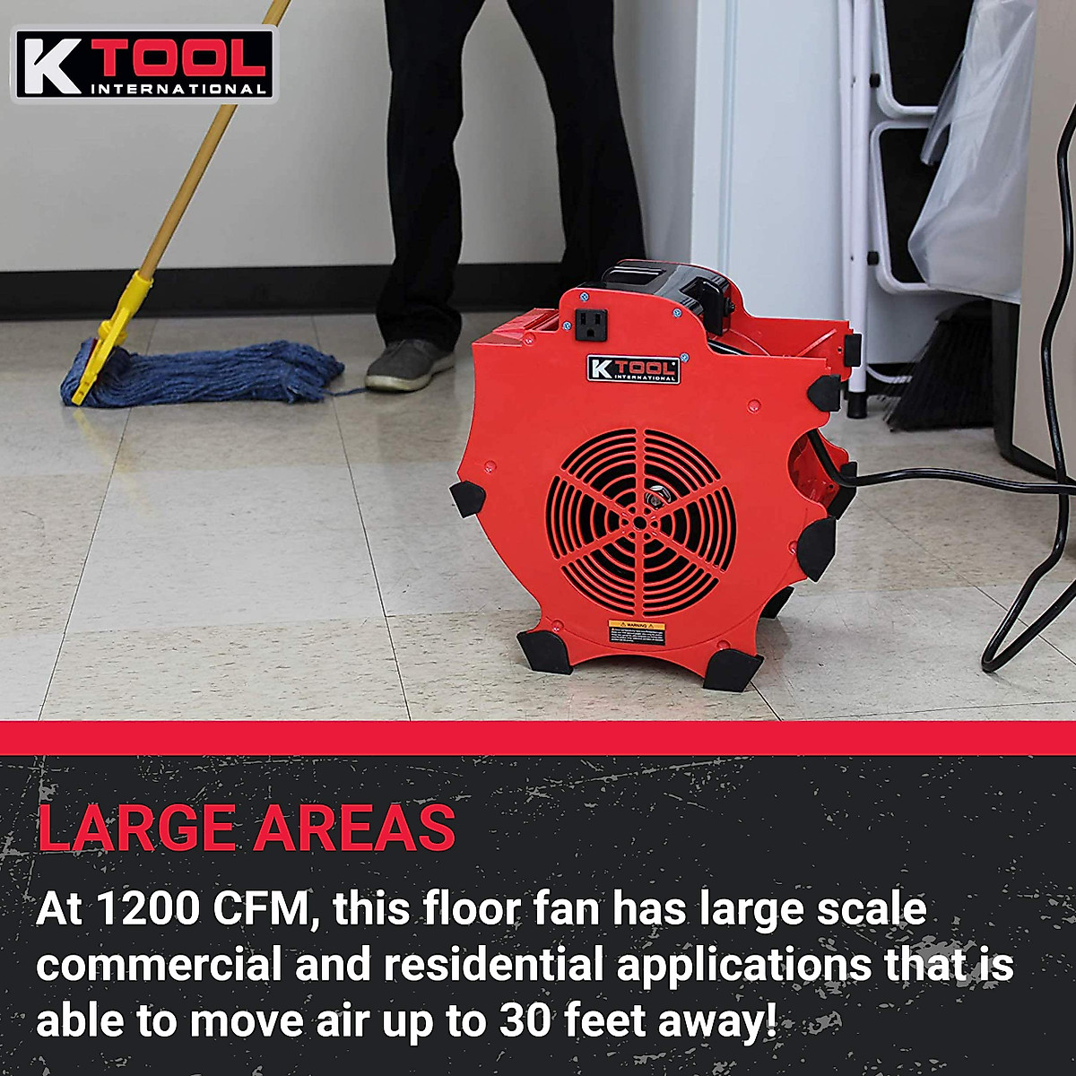 K Tool International 77700; Big Chill Workforce Blower, 3 Speed Motor with Built-in Overload Protection, 4 Angle Position, Indoor and Outdoor Use, Heavy Duty Design Impact Resistant ABS, 1200 CFM, Red