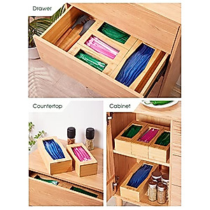 Kootek Ziplock Bag Organizer, 4 Pack Bamboo Food Storage Bag Holders Baggie Organizers Boxes for Kitchen Drawer Suitable for Gallon, Quart, Sandwich, Snack and Variety Size Bags