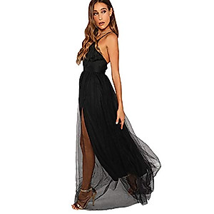 Floerns Women's Plunging Neck Spaghetti Strap Maxi Cocktail Party Dress Black XS