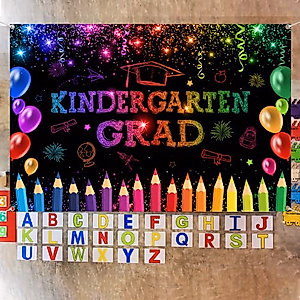 Kindergarten Graduation Decoration-Kindergarten Graduation Backdrop Class of 2023 Last Day of School Background Banner Preschool Elementary Celebration Graduation Party Supplies (Black)