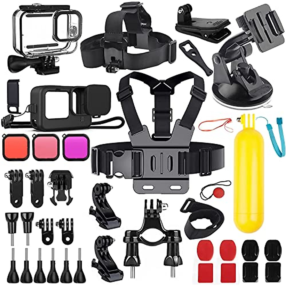 Kuptone 52 in 1 Accessories Kit Bundle for Gopro 11 10 9 Waterproof Housing Filters Silicone Case Head Chest Strap Suction Cup/Bike Mount Floating Grip