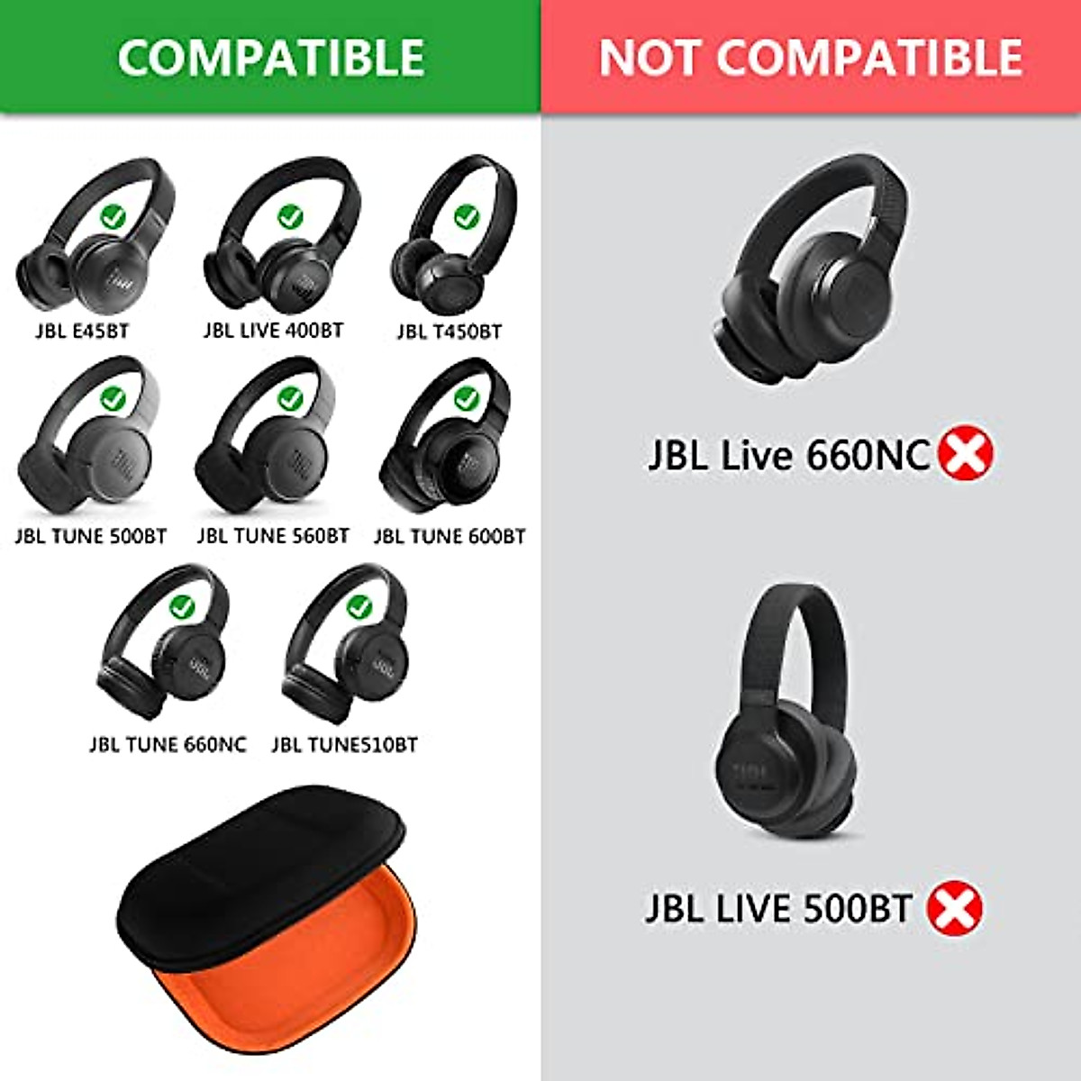 Geekria Shield Headphones Case Compatible with JBL Tune 510BT, Tune 660 BTNC, Tune 560BT, Tune 500BT, Live 460NC, E45BT Case, Replacement Hard Shell Travel Carrying Bag with Cable Storage (Black)