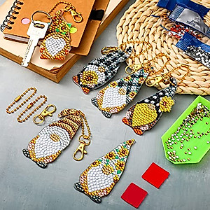 6 Pack Diamond Painting Keychains Kit Sunflower Gnome Spring Garden Summer Farmhouse Buffalo Plaid Sunflower Elf 5D DIY Diamond Painting Spring Summer Gnome for Beginners Kids Adults (Sunflower)