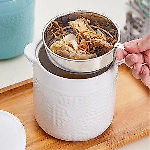 Lyellfe Ceramic Bacon Grease Container, 1.2L/40 Oz Oil Filter Pot with Strainer, White Carved Cooking Oil Container for Fat Frying Used Cooking Oil Kitchen