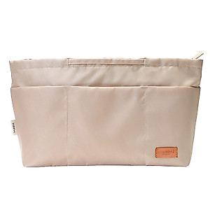 iN. Purse Organizer Insert with zipper Nylon fabric for women Handbags & Totebag beige Size: Medium: 15.7"(Top)/12.2"(Bottom) L × 4.7" W × 8.3" H