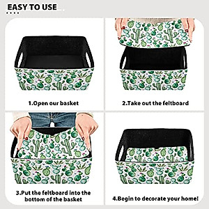 Emelivor Cactus Succulent Floral Storage Basket Bins Set (2pcs) Felt Collapsible Storage Bins with Fabric Rectangle Baskets for Organizing for Office Bedroom Closet Babies Nursery