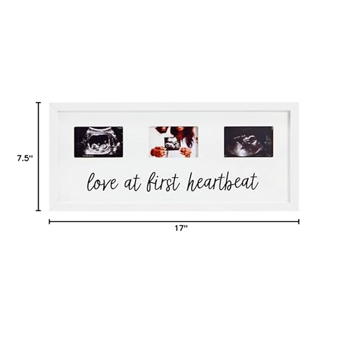 Juvale Baby Sonogram Picture Frame for 3 Ultrasound Photos, Love at First Heartbeat (17 x 7.5 x 0.5 In, White)