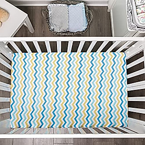 2 Pack n Play Mattress Sheets – 100% Jersey Knit Cotton Soft Portable Crib Mattress Sheets for Boys with Blue, Gray, Yellow Cars and Chevron Design; 2 Pc Playpen Mattress or Mini Crib Sheet Fitted Set