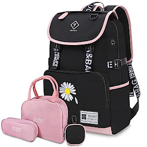 Backpack for Teen Girls, 4-in-1 School Backpack for Girls Women Female, Kids Bookbag/Lunch Box/Pencil Case/Coin Purse, Bag Set for Primary Junior Middle High School College, with USB, Headphone Ports