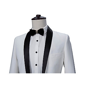 Mens White with Black Shawl Lapel Slim Fit Dress Suit Set Single Breasted Blazer Jacket Pants Tux,36chest/30waist