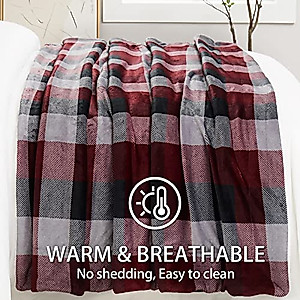 L'AGRATY Sherpa Fleece Blanket Plaid Blanket Super Soft Blankets & Throws for Couch, Red and Black Warm Plush Throw Blanket for Chair Sofa, Fuzzy Cozy Blanket, 60 x 70 inches