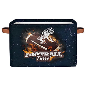 Storage Basket American Football Storage Bin Large Fabric Toys Storage Box with Handles Collapsible Closet Shelf Cloth Organizer Basket for Nursery Bedroom, 2 Packs