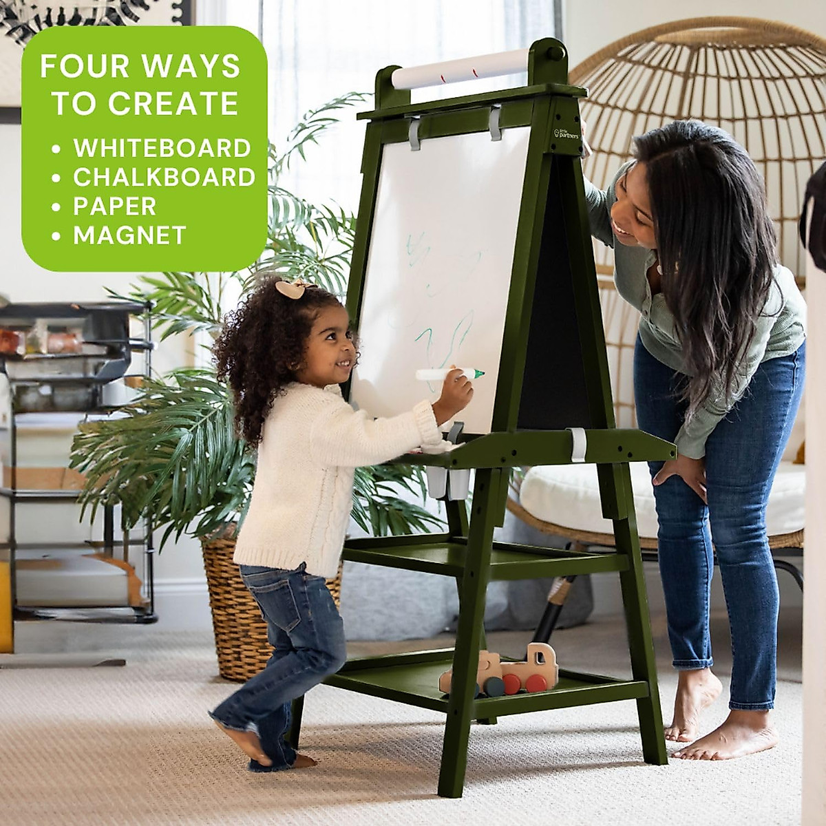 Little Partners Learn 'N Play 2-Sided Art Easel for Painting, Magnetic Dry Erase & Chalkboard, Kids Art Supplies, Toddler Arts & Crafts (Turquoise)