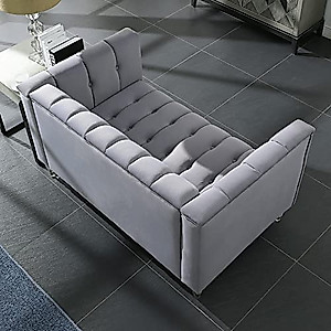 RORA&YANEAR Button Pull Sofa/Tufted Fabric Sofa/Transparent Acrylic Base Sofa(Grey)