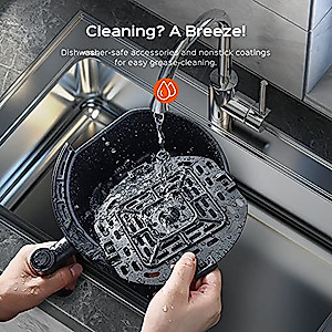 Dreo Air Fryer - 100℉ to 450℉, 4 Quart Hot Oven Cooker with 50 Recipes, 9 Cooking Functions on Easy Touch Screen, Preheat, Shake Reminder, 9-in-1 Digital Airfryer, Black, 4L (DR-KAF002)