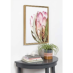 Kate and Laurel Sylvie Pink Protea Flower Framed Canvas Wall Art by Amy Peterson, 18x24 Gold