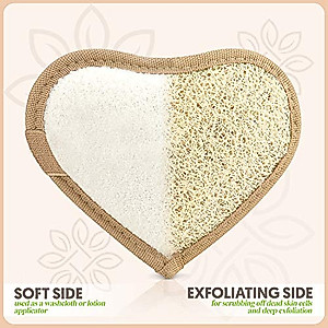 Premium Exfoliating Heart Shaped Loofah Pad Body Scrubber Made with Natural Egyptian Shower Loufa Sponge That Gets You Clean, Not Just Spreading Soap (2 Pack)