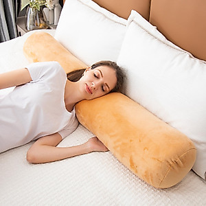 1 MIDDLE ONE Bolster Pillow for Bed, Long Round Body Pillow for Adults with Removable Velvet Cover, Decorative Tube Roll Cylinder Pillow, 47 x 7.87 Inch, Brown