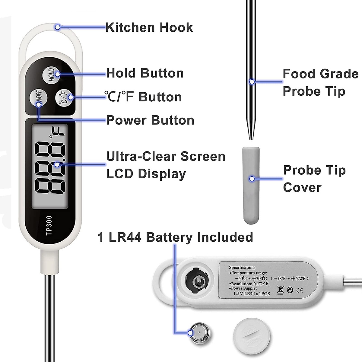 AKEISHE Digital Instant Read Water Thermometer for Liquid, Food, Cooking, Meat, Candy, Tea, and Milk, Oil, Kitchen Gadgets, Candle，Digital Food Probe for Kitchen,Outdoor BBQ and Grilling