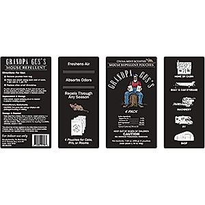 Grandpa Gus's Extra-Strength Mouse Repellent, Cinnamon/Peppermint Oils Repel Mice from Nesting & Freshen Air in Car/RV/Boat/Garage/Shed/Cabin, 1.75 Oz (4 Pouches)
