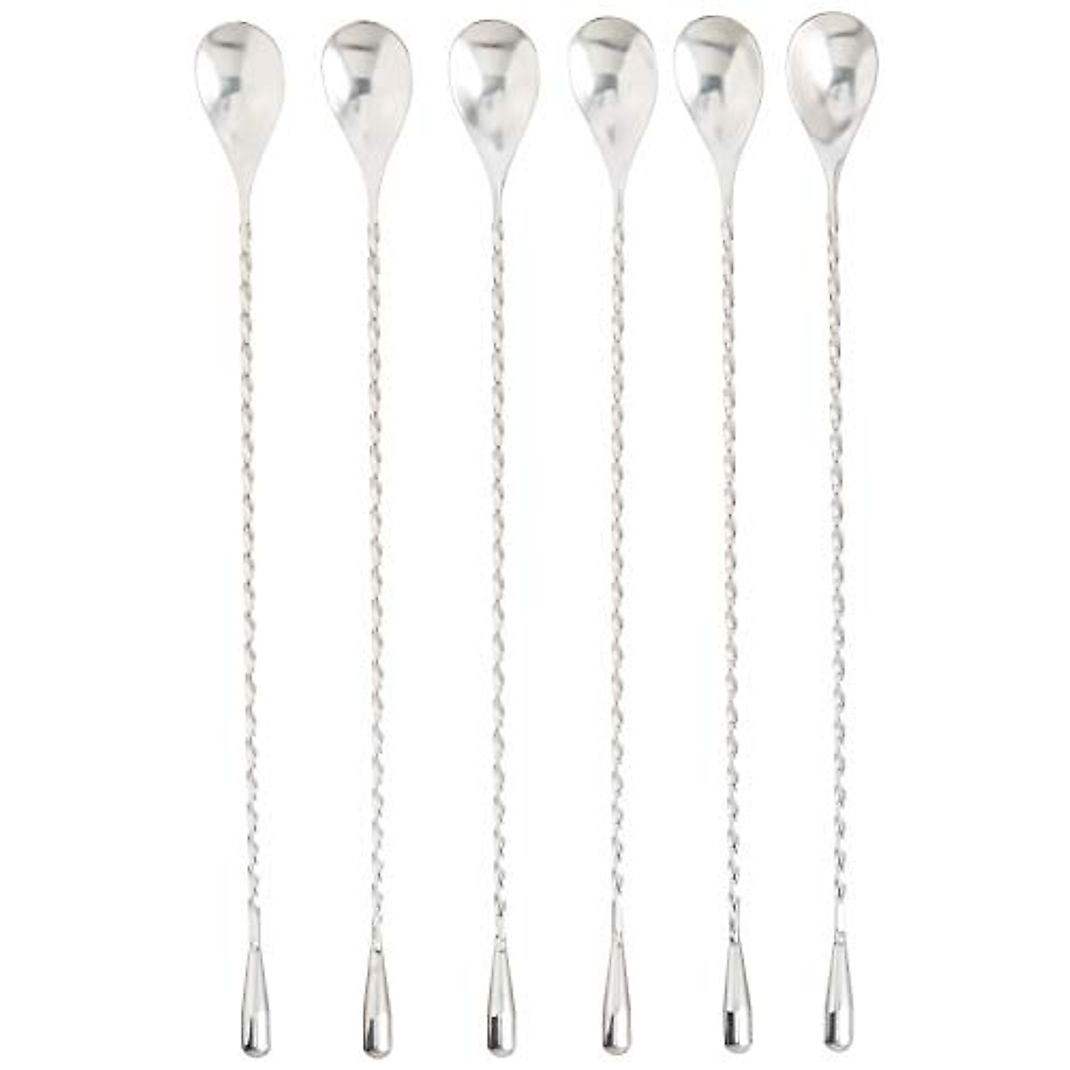 Bar Spoons Stainless Steel Set of 6 Professional Cocktail Mixing Spoon Bar Tool Japanese Style Teardrop End Design (12 Inches) by Ame Ryoku (Silver, 12-Inch)
