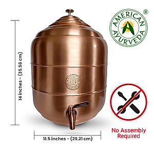 American Ayurveda Countertop 100% Pure Copper 5 Gallon Dispenser Storage Tank Pot With Stainless Steel Faucet and Lid Kitchen Home Health Yoga Meditation