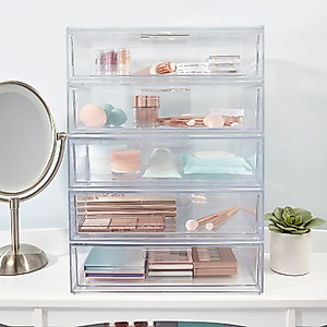 STORi Audrey Stackable Clear Plastic Organizer Drawer | 12-Inches Wide | Organize Eyeshadow Palettes, Cosmetics, and Beauty Supplies on a Vanity | Made in USA