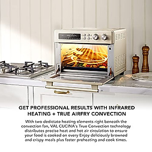 VAL CUCINA Retro Style Infrared Ultra-Quick Air Fryer Toaster Oven, Multifunctional 10-in-1 XL Countertop Convection Oven, 6-Slice Toast, 12-Inch Pizza, Enamel Baking Pan for Easy Cleaning, with Bake, Toast, Roast, Broil, Pizza, Reheat, Slow Cook, Dehydra