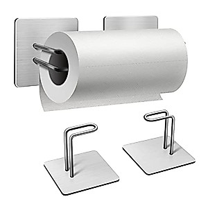 ESINAM Magnetic Paper Towel Holder Upgraded Version, Strong Magnets RV Paper Towel Holder Wall Mount for Refrigerator & Grill, Pegboard Hanging Paper Towel Holder - Premium Silver Stainless Steel