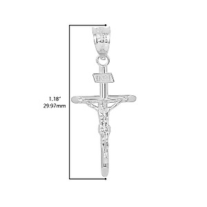 10K White Gold 1.2" INRI Crucifix Cross Pendant Charm - Pendant Only