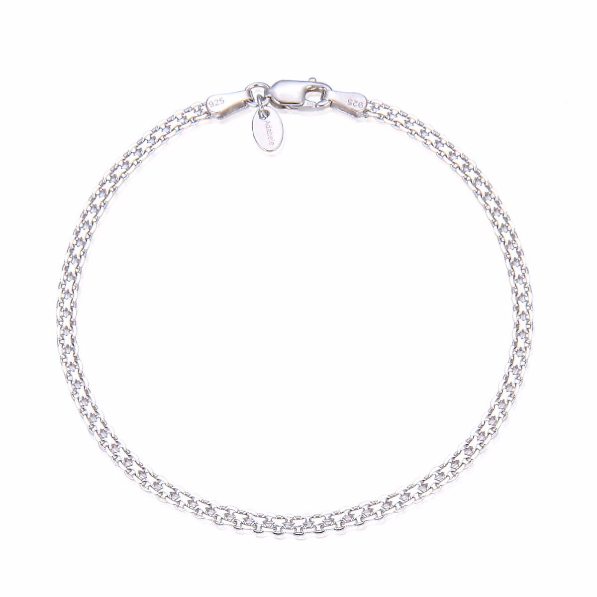 Adabele 1pc Real 925 Sterling Silver Diamond-Cut Bismark Link Bracelet 7.5 Inch Chain Italian Tarnish Resistant White Gold Rhodium Plated Women Jewelry SB-26C