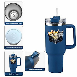 40 ounce insulated cup with handle, double-layer vacuum stainless steel material, equipped with straw, can keep warm or maintain cold drinks Animal Cat Funny 1 grey