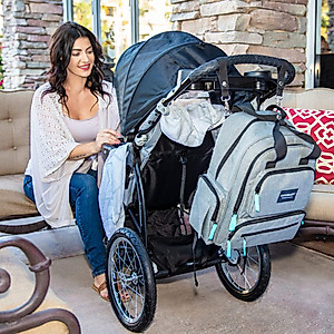 YavoBaby Diaper Bag Backpack - Large Capacity 18 Pocket Multi-Functional Unisex Diaper Bag - Extremely Durable and Stylish - Includes Changing Pad, Stroller Straps, and Nursing Pouch -Gray w/Teal Tags