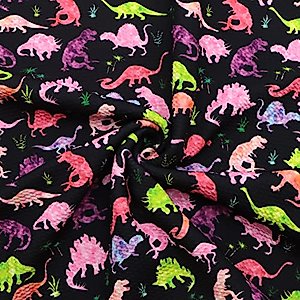David Angie Dinosaur Printed Bullet Textured Liverpool Fabric 4 Way Stretch Spandex Knit Fabric by The Yard for Head Wrap Accessories (Black)