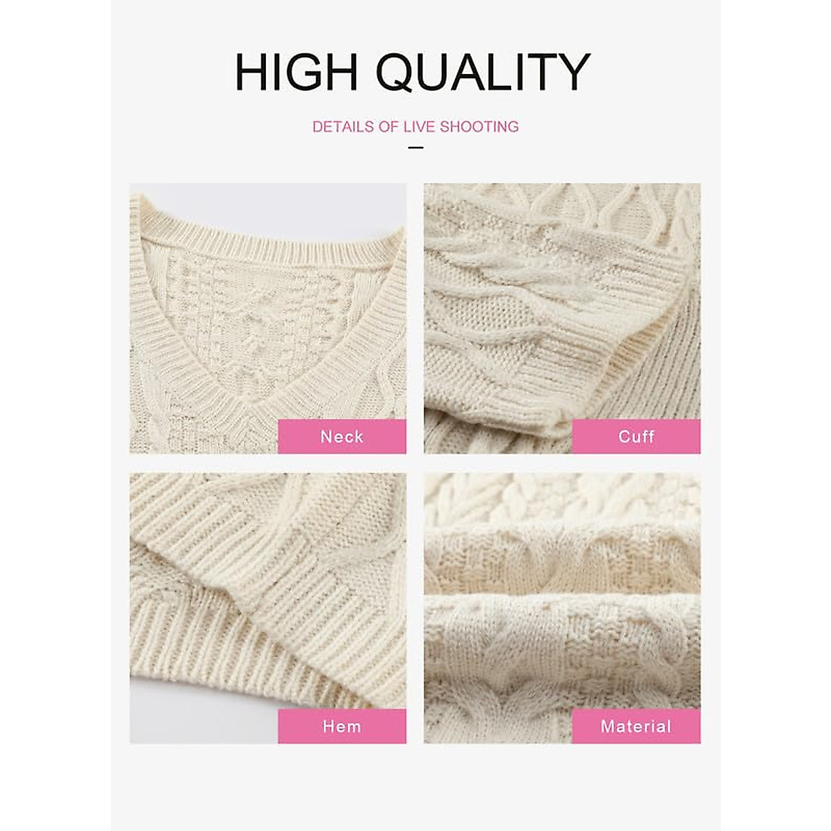 Dokotoo Women White Sweater Dress Long Sleeve V Neck Slim Fit Bodycon Sexy Dress Cable Knit Chunky Warm Winter Pullover Elegant Knitted Fall Jumper Sweaters Large