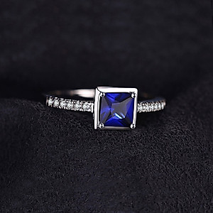 JewelryPalace Square Cut 1ct Created Sapphire Solitaire Rings for Her, 14K White Gold 925 Sterling Silver Promise Ring for Women, Blue Gemstone Jewelry Sets Rings 7
